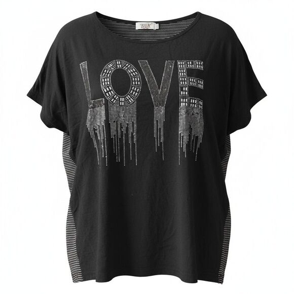 Julia | Tops | Julia Black Blouse With Silver Rhinestoned Letter | Poshmark